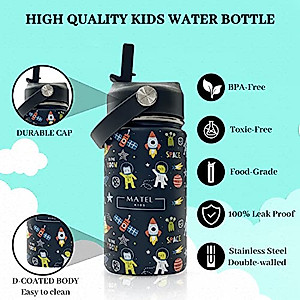 Kids Insulated Water Bottle 14oz BPA-FREE 18/8 Stainless Steel Double Walled Vacuum Keep Cold/Hot cartoon kids cup with straw Leak Proof Lid Water Bottle for School for Boys Girls