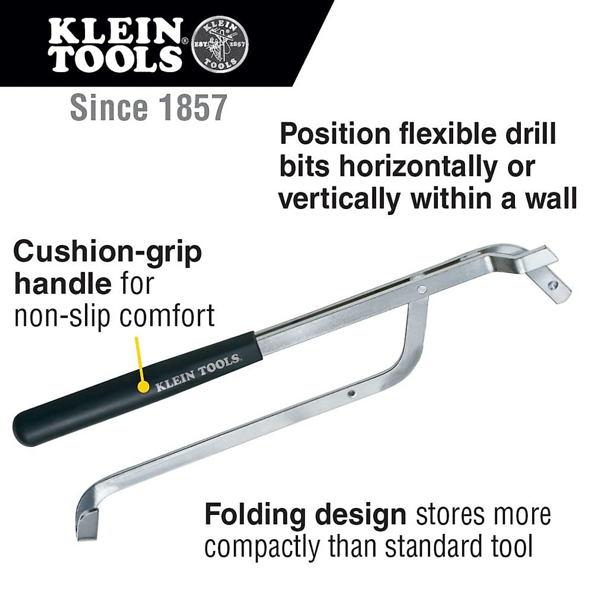 Klein Tools 53721 Flex Bit Kit with 9/16-Inch x 54-Inch Flex Bit Auger, Placement Tool and Wire Pulling Grip for Pulling Wire Behind Walls