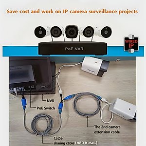 AIMHD 4 Pair RJ45 Ethernet Combiner, Cat5 PoE Splitter, 2-in-1 (2 Cameras Over 1 Cable) Adapter for 8 IP Security Camera NVR Surveillance System