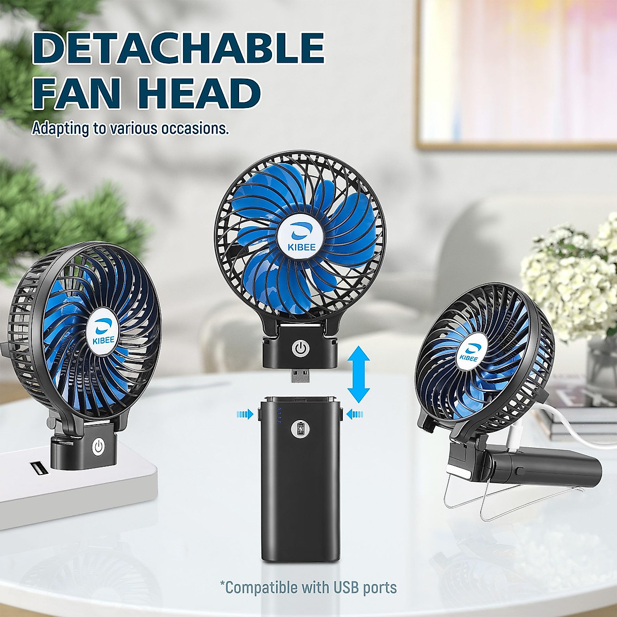 KIBEE Portable Fan,5200mAh Rechargeable Handheld Fan,180° Foldable Hand Fan,personal Fan,3 Wind Speeds Camping Fan.Mini Fan for outdoor,home,makeup,office(Black)