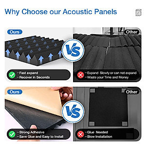 52 pack Acoustic Panels Self-Adhesive, 1" X 12" X 12" Quick-Recovery Sound Proof Foam Panels, Acoustic Foam Wedges High Density, Soundproof Wall Panels for Home Studio,black-01