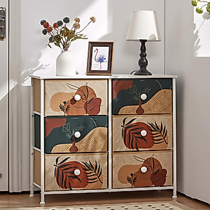 EnHomee Dresser, Cute Dresser for Bedroom, Small Dressers for Bedroom, 6 Drawer Dresser for Closet, Boho Dresser with Fabric Drawers, Bedroom Dressers & Chests of Drawers, Wooden Top