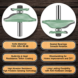OLETBE 3 PCS Router Bit Set, 1/2-Inch Shank Round Over Raised Panel Cabinet Door Ogee Rail and Stile Router Bits, Woodworking Wood Cutter, Wood Carbide Groove Tongue Milling Tool