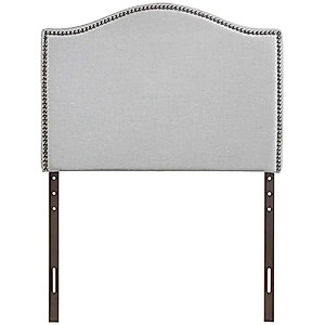 Modway Curl Linen Fabric Upholstered Twin Headboard with Nailhead Trim and Curved Shape, Sky Gray