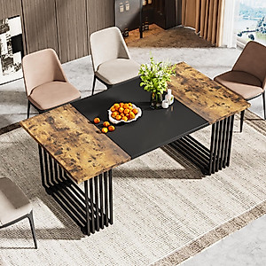 Tribesigns Dining Table for 6-8 People, 70.8'' Long Industrial Dining Room Table for Kitchen, Wood Kitchen Table with Black Metal Legs, Brown