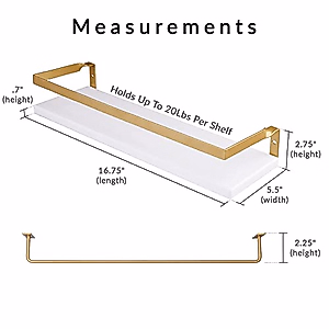 Peter's Goods Modern Floating Shelves with Rail, Modern Brass Finish, Set of 2 Shelves - Wall Mounted Bathroom Wall Shelves with Towel Bar - Also Perfect for Bedroom Decor and Kitchen Storage