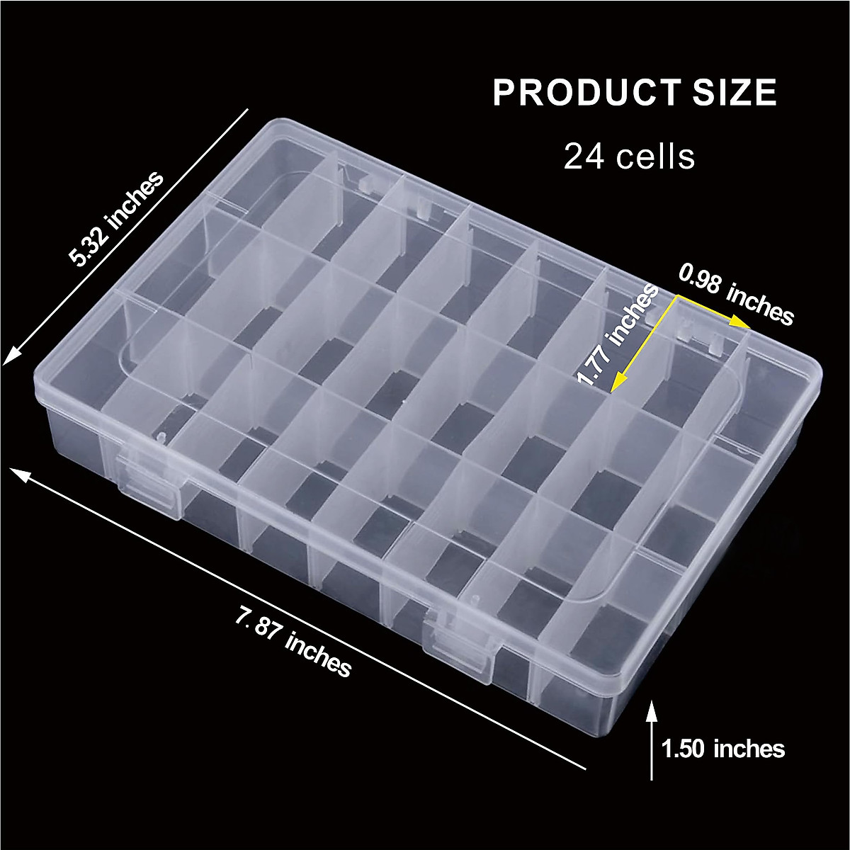 LZLMQSSA 24 Grids Transparent Plastic Organizer Box With Dividers, Adjustable Compartment Plastic Craft Storage Container, Small Parts Storage Box, Small Tool Organizer Storage Box（4 Pack）