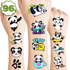 Panda Temporary Tattoos for Kids Themed Panda Birthday Party Supplies, Decorations, and Gifts for Kids Super Cute 96PCS Tattoos Stickers for Girls and Boys, Classroom Prizes, Christmas Fun