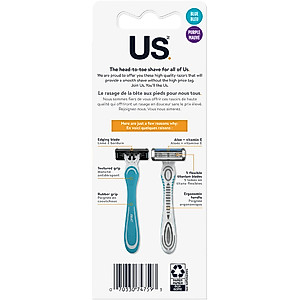 BIC Us. 5-Blade Unisex Disposable Razors For Men and Women, Lubrication Strip For a Smooth, Close Shave, 2-Count
