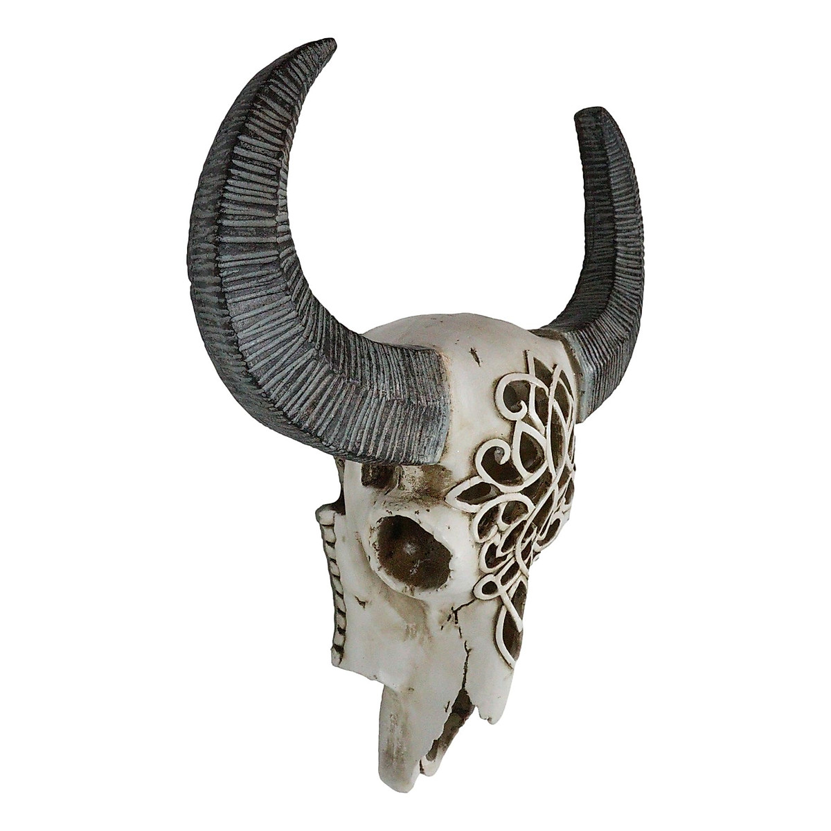 Ebros 16.5" Tall Southwest Aged Bone Tooled Filigree Lace Design Steer Bison Buffalo Bull Cow Horned Skull Head Night Light Lamp LED Wall Decor Plaque Skulls Western Accent Lighting