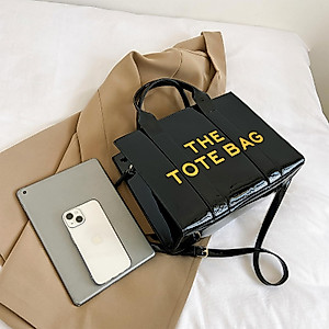 JQAliMOVV The Tote Bag for Women, Cute Tote Bag Trendy Shining Leather Top Handle Crossbody Handbags (Black)