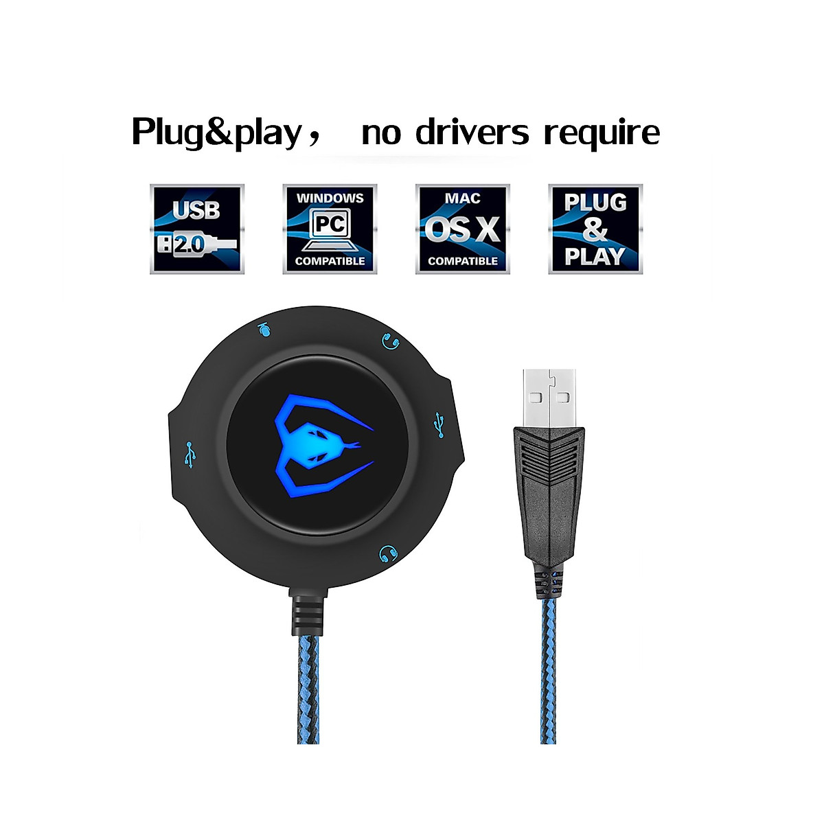 Micolindun External Sound Card USB Hubs Audio Adapter to USB Port & 3.5mm Audio & Micro Jack for PC Laptop. Plug and Play (Blue)