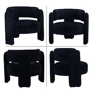 HNY Mid Century Modern Velvet Barrel Accent Chairs Set of 2 Clearance, Comfy Round Upholstered Armchairs with Open Back, Side Club Lounge Arm Chairs for Living Room, Bedroom, Small Spaces, Black