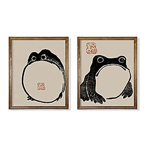 Japanese Frog Wall Art Decor - Japanese Matsumoto Hoji Poster Print - Vintage Japandi Pictures Set - Japan Decor - Wabi Sabi - Cute Funny Animal Poster for Bathroom Decor - Kids Room Decor - Gifts