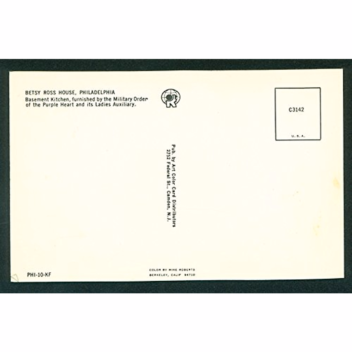 Betsy Ross House Kitchen Fireplace Basement Philadelphia Pennsylvania PA Interior Vintage Postcard