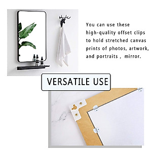 FENFEI Offset Canvas Clips with Screws, 32 Pack Heavy Duty Picture Framing Mirror Clips (1/8 inch, 1/4 inch, 3/8 inch, 1/2 inch)