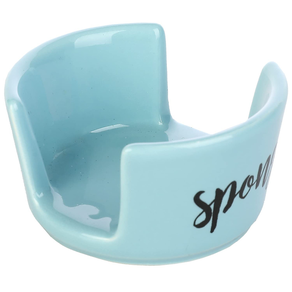 MyGift 3 Inch Small Modern Aqua Blue Glazed Ceramic Sink Sponge Dish with Black Cursive Lettering"Sponge" Label, Kitchen Dishwashing Scrubber Holder Caddy