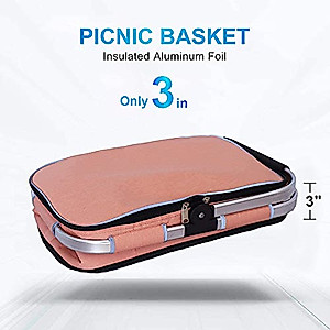LIQING 35L Large Picnic Basket, Shopping, Travel, Camping Grocery Bags, 2 Layers of Internal Pockets Leak-Proof and Insulated, Folding, Internal Support Does Not Collapse