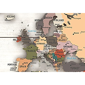 artgeist Pinboard World Map 35x24 in - Cork Board & Canvas Print Wall Art 3 pcs Memoboard with 50 Pins Noticeboard Message Board Image Picture Home Decor Travel Map Map of The World k-C-0035-p-g