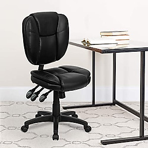 Flash Furniture Caroline Mid-Back Black LeatherSoft Multifunction Swivel Ergonomic Task Office Chair with Pillow Top Cushioning