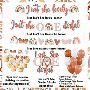 Boho Rainbow 1st Birthday Decorations,Boho First Party Decorations Isn't She Lovely and Isn't She Onederful Banner Cake Toppers and Balloons for Boho Theme Party First Birthday Girls