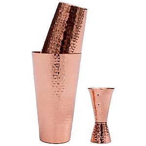 Prince of Scots Hammered Copper Cocktail Shaker Set with Jigger, 30 Ounce Cup, 18 Ounce Cup