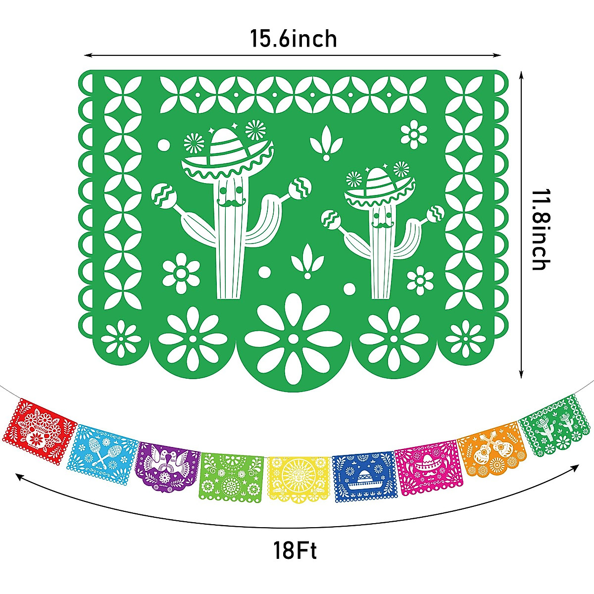 FUTUREPLUSX 18 Feet Fiesta Banner, Mexican Party Banner Fiesta Garland PVC Cinco de Mayo Decor Papel Picado Decorations for Dia De Los Muertos Mexican Party Supplies