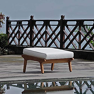 Modway EEI-2936 Saratoga Premium Grade A Teak Wood Outdoor Patio Ottoman with Cushions in Natural White