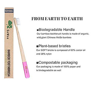 GoWoo 100% Natural Bamboo Toothbrush Soft - Organic Eco Friendly Toothbrushes with Soft Nylon Bristles, BPA-Free, Biodegradable, Dental Care Set for Men and Women, Pack of 4 (Soft)