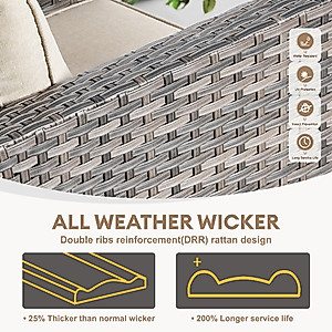 XIZZI Outdoor Rattan Patio Furniture Set, 5 Pieces All Weather Grey Wicker Conversation Set with Sofa Couch, Chairs and Ottomans for Garden,Deck and Backyard (Beige)