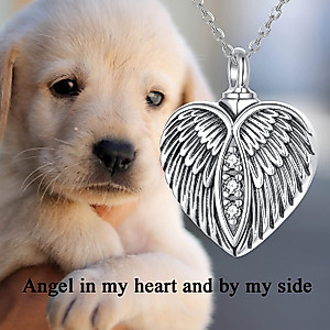 LONAGO Angel Wing Heart Urn Necklace for Ashes Silver Heart Wing Urn Necklace Keepsake Cremation Jewelry for Women