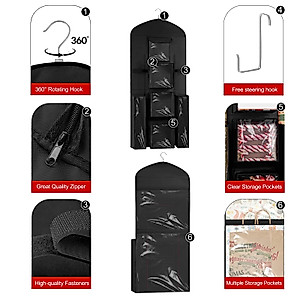 Hanging Gift Wrapping Paper Storage, 40"X17" Black Double-Sided Christmas Wrapper Bag Container, Oxford Craft Roll Organizer, Present Wrap Holder for Bedroom Closet, Door, Cabinet