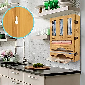 4UKIT Ziplock Bag Storage Organizer Bamboo 6 in 1- Plastic Wrap and Foil (12,4" Roll) Dispenser with Cutter-Suitable for Snack, Gallon, Quart & Sandwich Bag- Kitchen,Pantry,Cabinet,Drawer Organizer