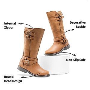 DREAM PAIRS Girls Knee High Fashion Riding Boots for Toddler/Little Kid/Big Kid,Size 2 Little Kid,Tan/03,LUCKID