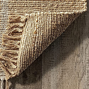 nuLOOM Vicky Striped Jute Blend Tasseled Area Rug, 5' x 8', Natural