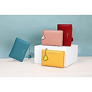 Sunwel Fashion Small Wallet with Heart Pendant Bifold Wallet Zipper Pocket Cash Card Holder Coin Purse for Women Girls (PINK, HEART CHARM)