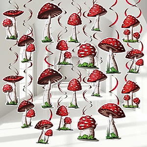 30 Pieces Mushroom Hanging Swirls Ceiling Streamers Decorations Mushroom Party Supplies Wonderland Party Foil Swirls Wall Decor for Baby Shower Birthday Party Favor Supplies
