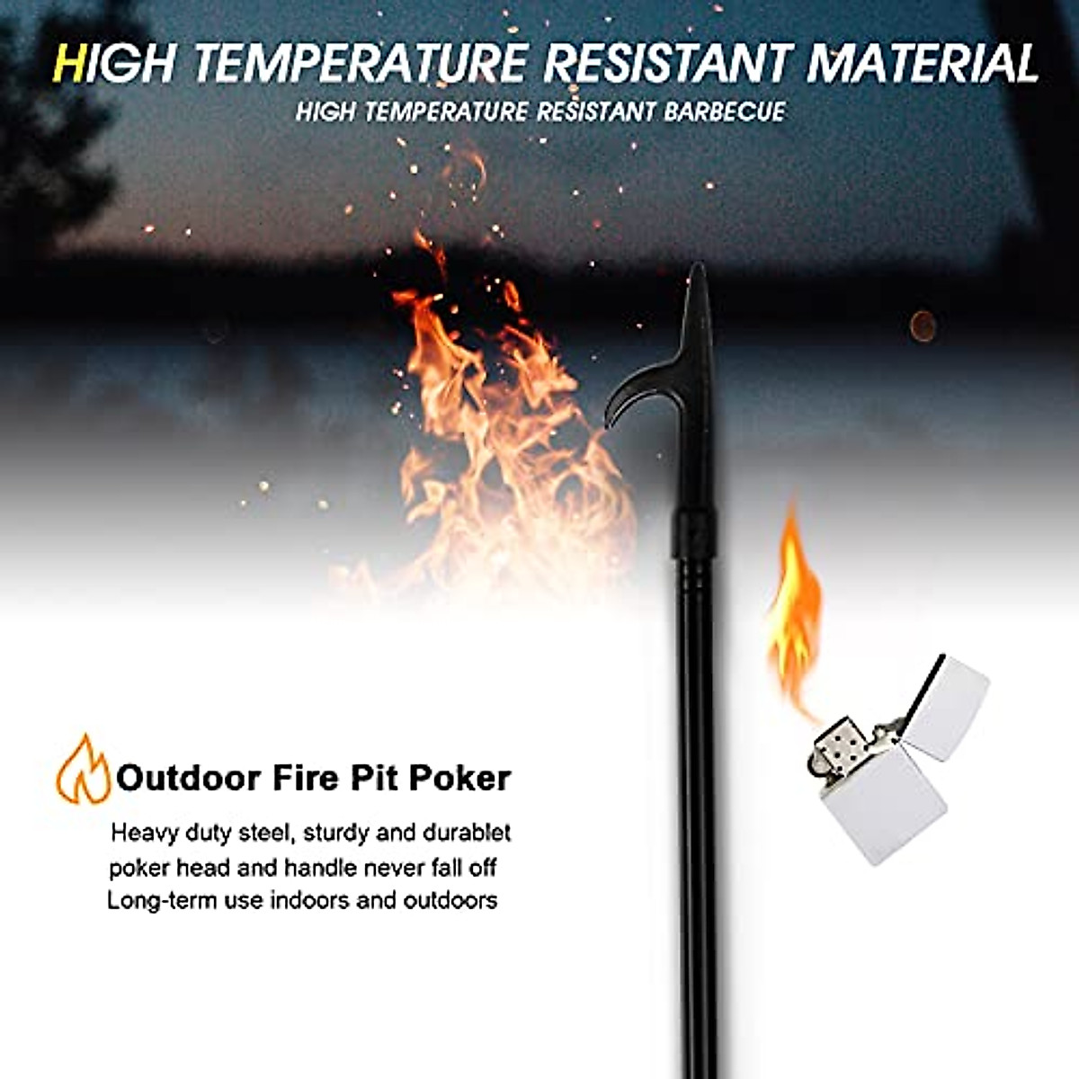 Fire Pit Poker for Fireplace,Adjustable 46 Inch fire pits for Outside Campfire Poker,Heavy Duty Wrought Steel Fireplace Tools,Suitable for Fire Fits Wood Stove and Outdoor Camping Use (Black)