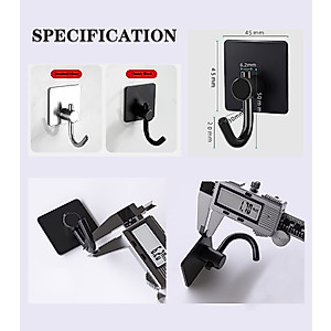 8 Pack Adhesive Hooks Heavy Duty Stainless Steel Black Wall Hooks Sticky Holder Waterproof Aluminum Towel Hooks for Hanging Coat Hat Key Clothes Closet Hook Wall Mount for Kitchen Bathroom Office