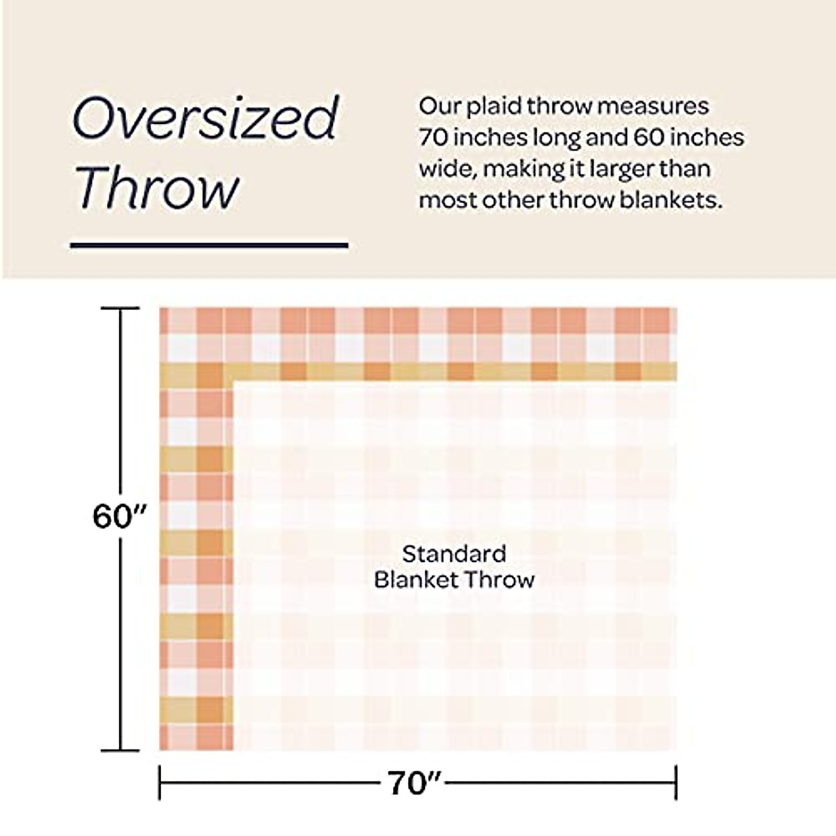 Lavish Home Desert Blush Plaid Soft Blanket-Oversized, Luxuriously Fluffy, Vintage-Look and Cashmere-Like Woven Acrylic-Breathable and Stylish Throws