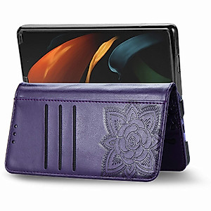 LEMAXELERS Samsung Galaxy Z Fold 2 5G Case Bling Diamond Butterfly Embossed Wallet Flip PU Leather Magnetic Card Slots with Stand Cover for Samsung Galaxy Z Fold 2 5G Diamond Butterfly Purple SD