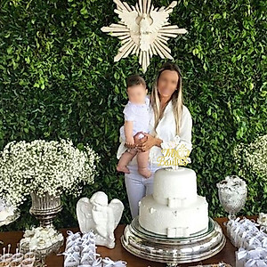 1 Pack Spanish Mi Bautizo Cake Topper Glitter Cross First Holy Communion Baptism Cake Pick Religious God Bless Baptism Cake Decoration for Baby Shower Birthday Party Supplies Gold