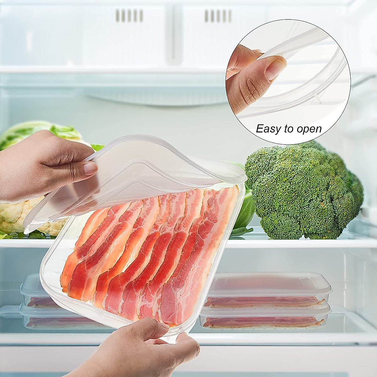 HXYCNNA 2 Pack Bacon Keeper, Bacon Storage Containers, Lunch Meat Container For Refrigerator, food Storage Containers With Lids Airtight, Deli Meat & Cheese Stackable Food Storage Organizer
