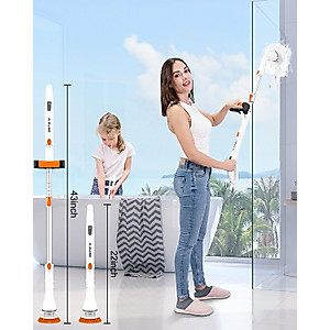 Genew Electric Spin Scrubber: Cordless Cleaning Brush with 6 Replaceable Head & Adjustable Extension Handle Power Shower Scrubber for Bathroom Floor Tile Tub - Add Adjustable Grip (White)
