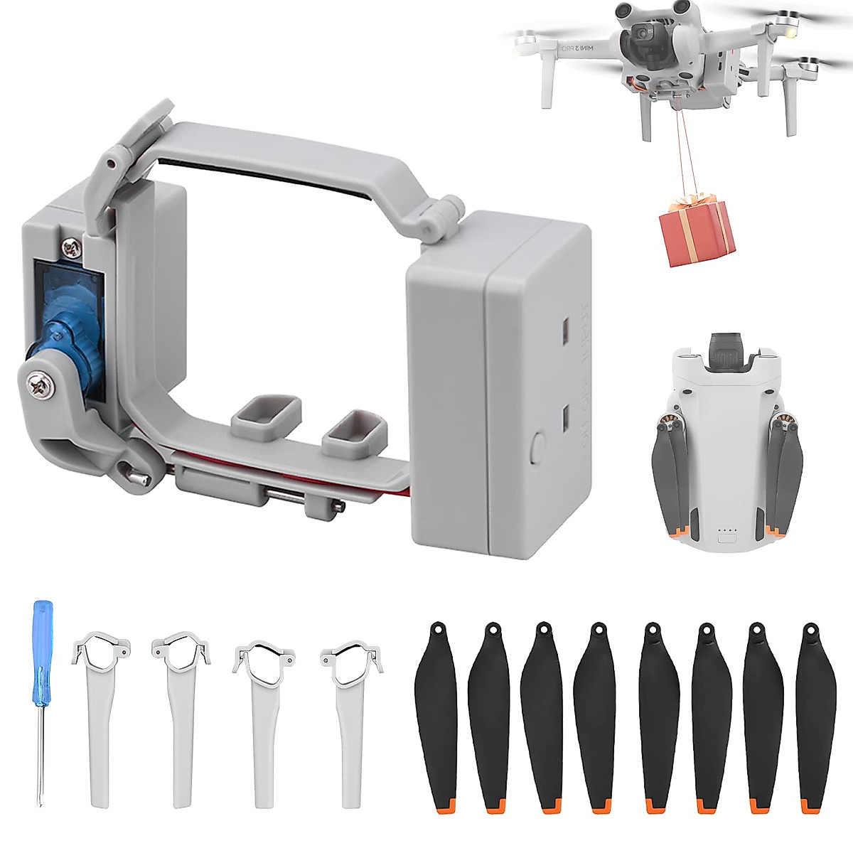 O'woda Airdrop System for Mini 3 Pro, Payload Delivery Transport Device with Landing Leg + Propellers for Drone Fishing, Weddings, Search & Rescue Compatible with DJI Mini 3 / Mini 3 Pro Accessories