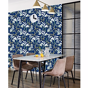 Yasinet Peel and Stick Wallpaper Boho Blue Wallpaper Removable Floral Self-Adhesive Contact Paper Vintage Blue Wallpaper for Walls Bedroom Vinyl Rolls 15.75inch × 78.7 inch