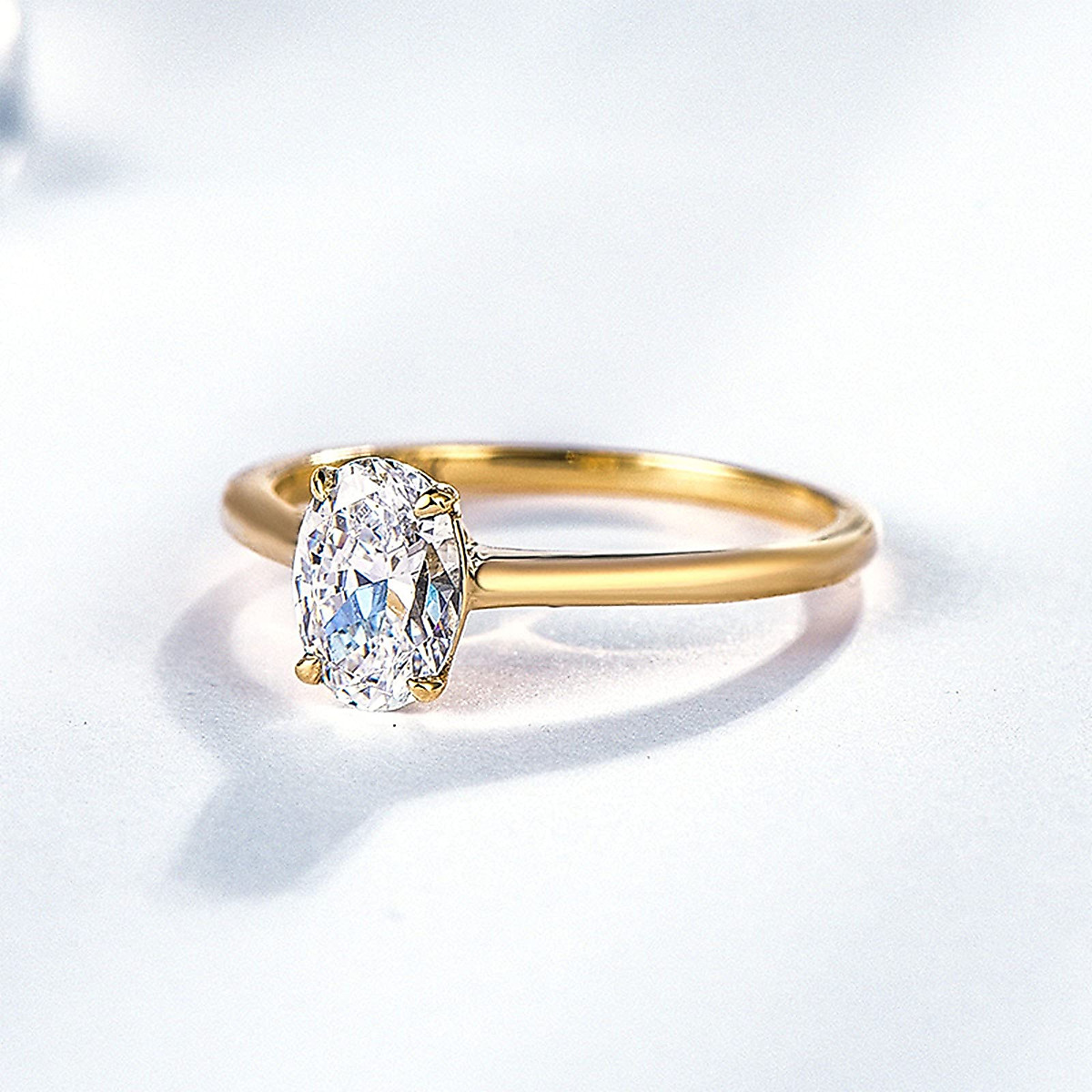 WSX 10K Yellow Gold Oval Engagement Rings with 1ct Moissanite for Women Solitaire Unique Wedding Promise Rings Size 8
