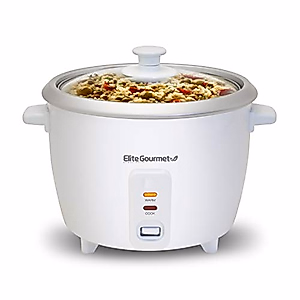 Elite Gourmet ERC003 Electric Rice Cooker with Automatic Keep Warm Makes Soups, Stews, Grains, Hot Cereals, 6 Cups Cooked (3 Cups Uncooked), White