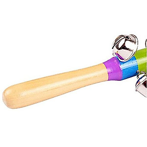 2 Pack Vivid Color Rainbow Handle Wooden Bells Jingle Stick Shaker Rattle 10 Jingle Bells Baby Kids Children Musical Toys