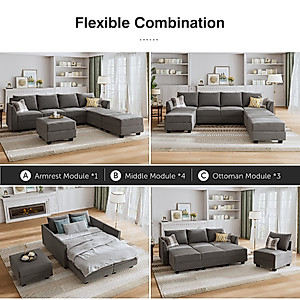HONBAY Middle Module for Modular Sectional Sofa Couch, Accent Armless Chair with Storage Seat, Velvet Grey